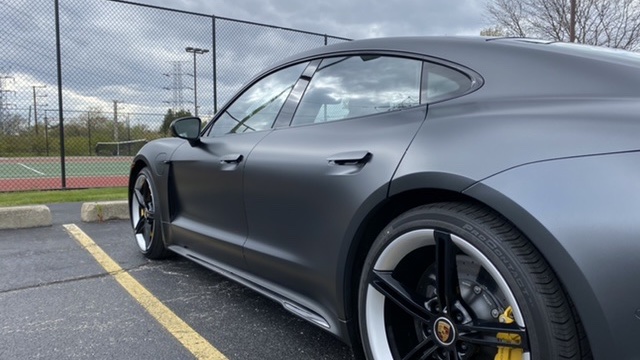 Satin Volcano Grey Taycan Turbo S (wrapped in Xpel Stealth ...