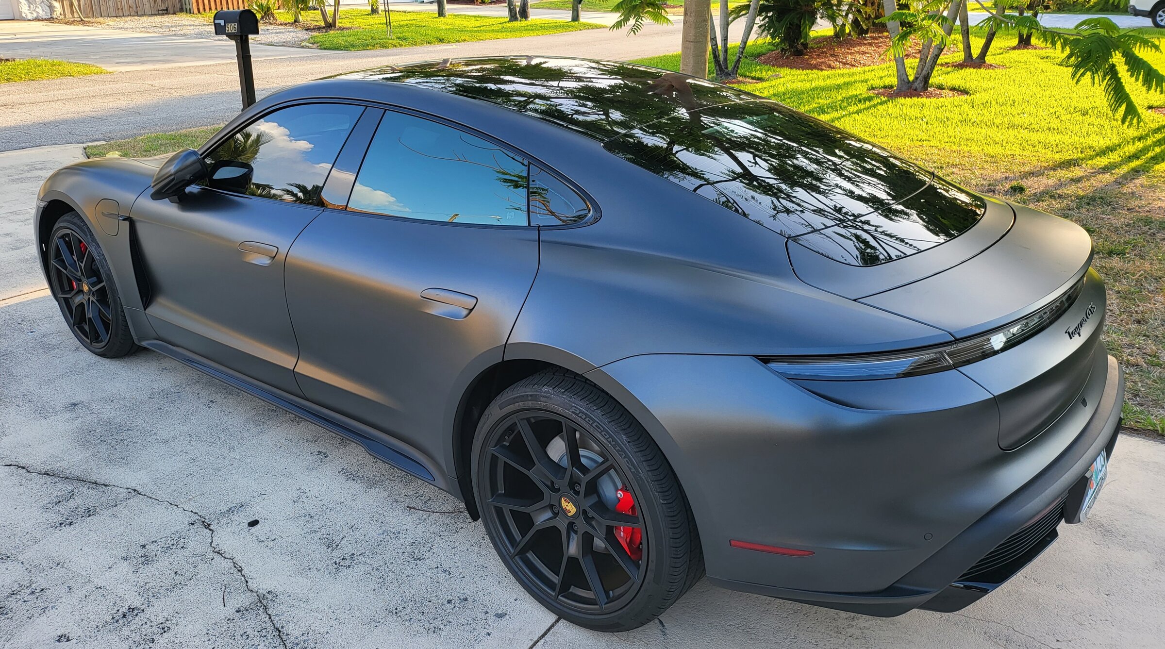 Volcano Grey Taycan GTS Stealth Wrap Pics | TaycanForum -- Porsche ...
