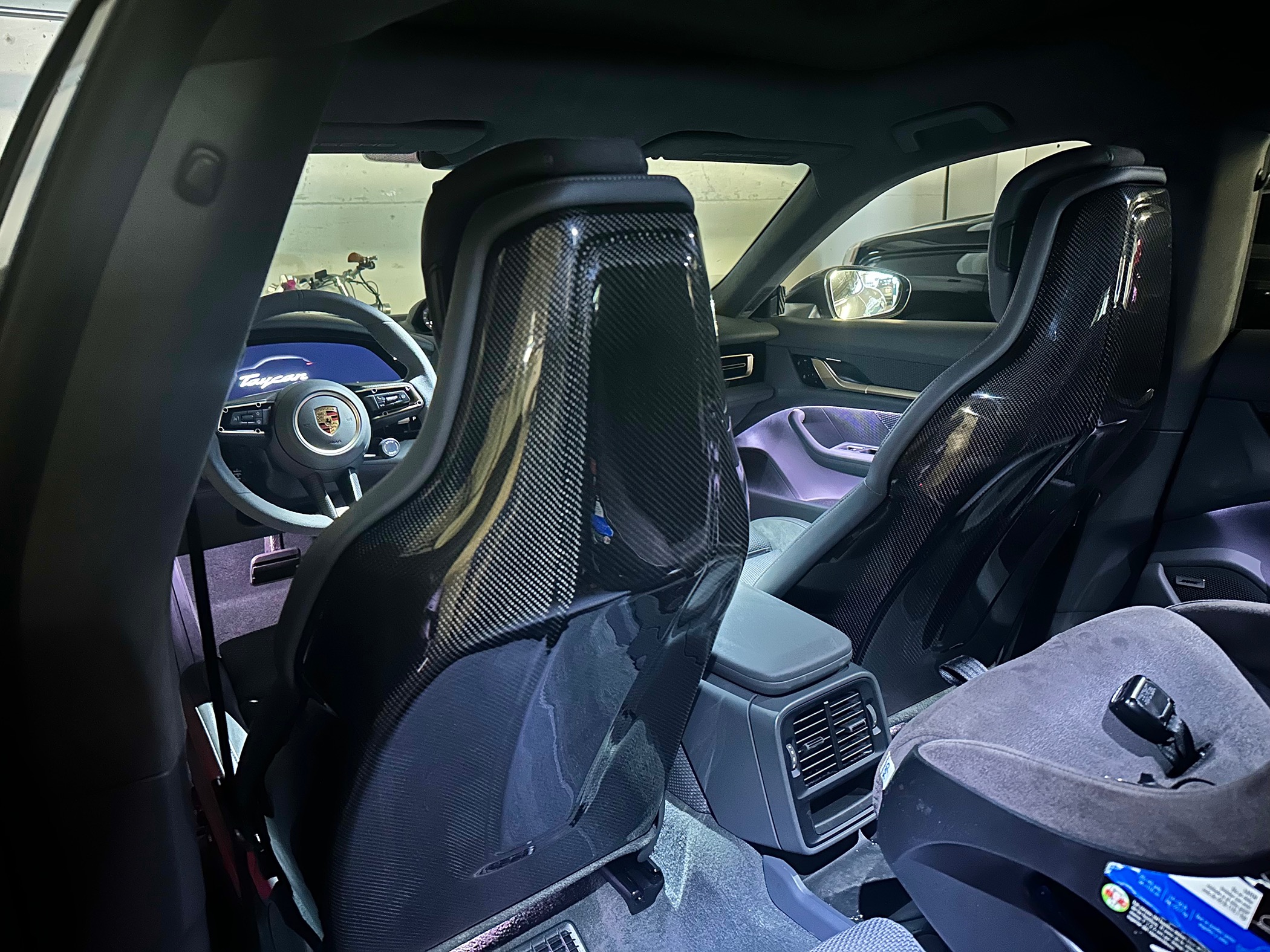 Carbon fiber seat back covers with installation steps | TaycanForum ...